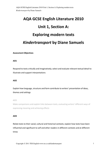 Kindertransport - AQA assessment objectives | Teaching Resources