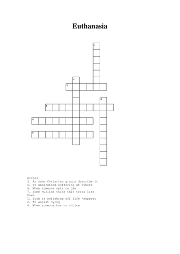 Euthanasia crossword | Teaching Resources
