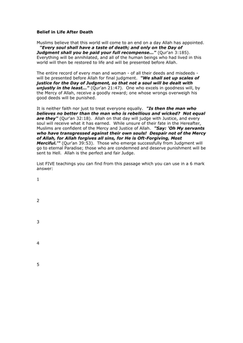 Beliefs in life after death - Islam | Teaching Resources