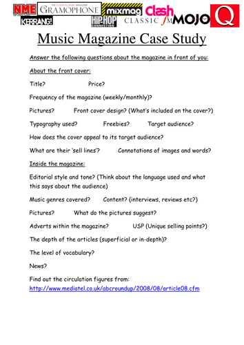 Magazine case study worksheet | Teaching Resources Magazine case study worksheet | Teaching Resources