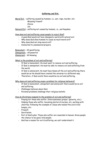 Suffering and evil notes | Teaching Resources