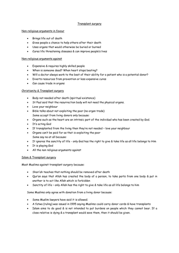 Transplant surgery notes | Teaching Resources