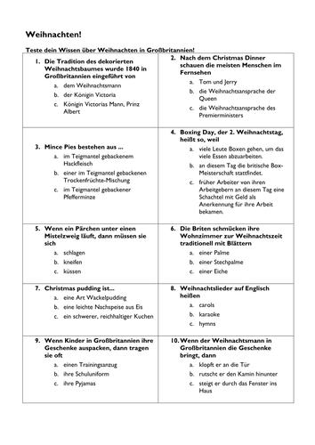 Weihnachten Quiz | Teaching Resources