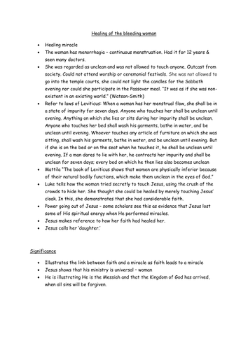 Miracles - Healing of the bleeding woman | Teaching Resources