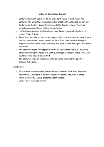 Miracles - healing of centurion's servant | Teaching Resources