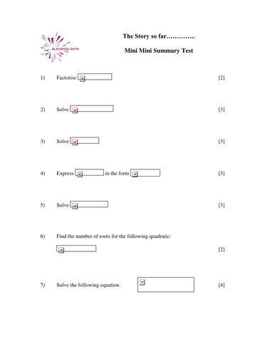 Quadratics test | Teaching Resources