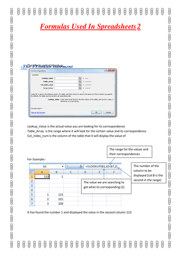 Formulas Used In Spreadsheets 2 | Teaching Resources