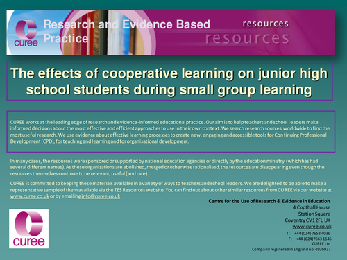 Research - cooperative learning in small groups | Teaching Resources