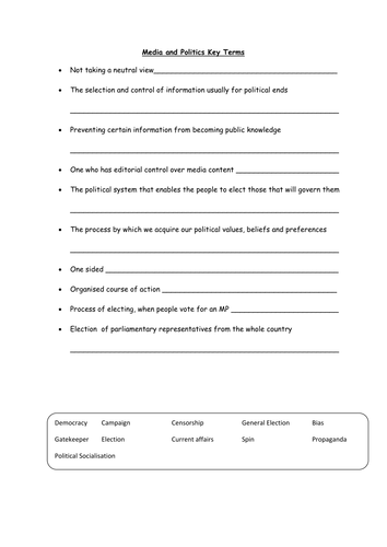 Media & politics key terms | Teaching Resources