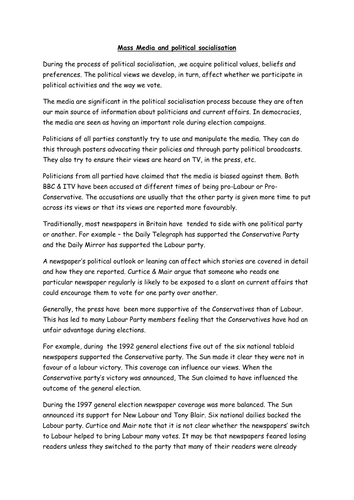 Mass media and political socialisation | Teaching Resources