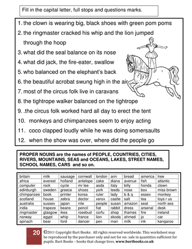 Punctuation: Fill in capitals and fullstops. | Teaching Resources