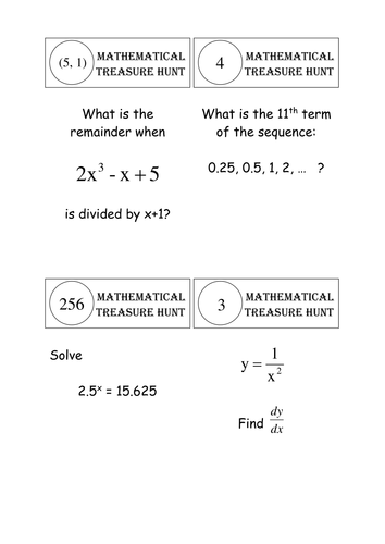 Core 2 Mathematical Treasure Hunt: Revision | Teaching Resources
