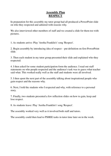Assembly plan on respect | Teaching Resources
