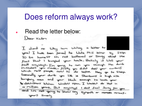 Reform- Does it work?- link to burglar's letter | Teaching Resources
