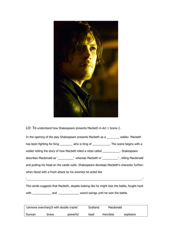 Macbeth: Cloze Activity for Act 1.2: Worksheet | Teaching Resources