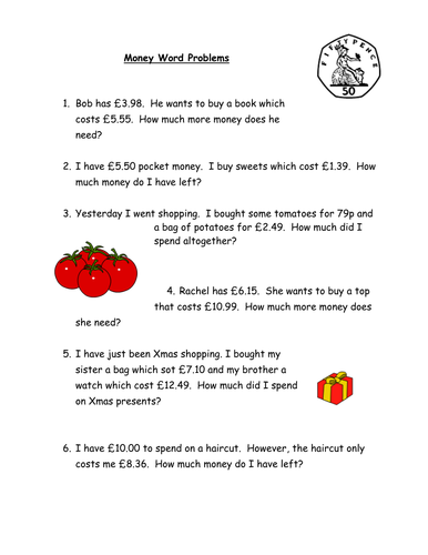 Money Word Problems. | Teaching Resources