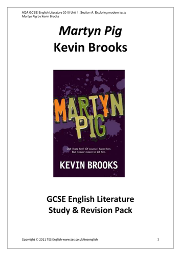 Martyn Pig by Kevin Brooks - Study & Revision Pack | Teaching Resources