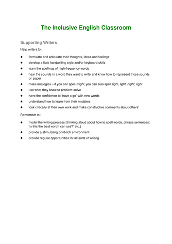 The Inclusive English Classroom | Teaching Resources
