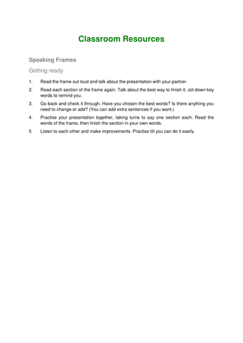 Speaking frame | Teaching Resources