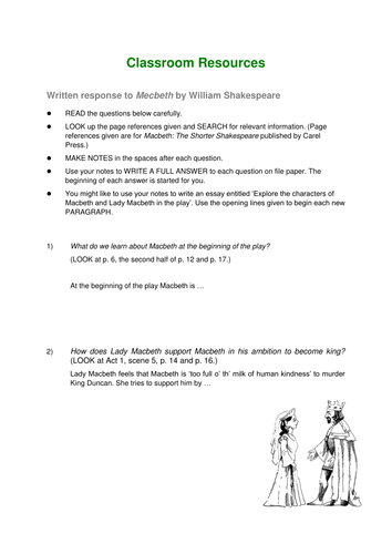 Macbeth response sheet. | Teaching Resources