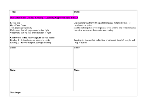 Book band guided reading records | Teaching Resources