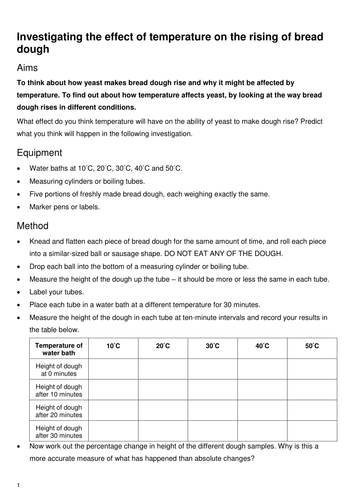 Rising of bread expt | Teaching Resources