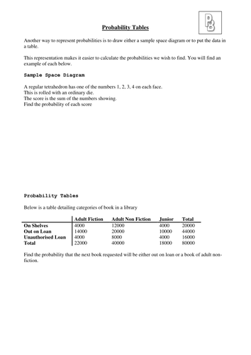 Probability Tables | Teaching Resources