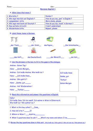 Revision - Kapitel 1 - Na Klar | Teaching Resources