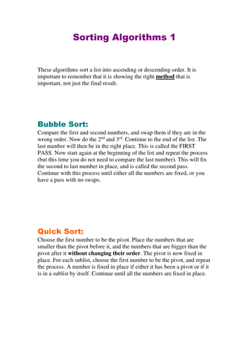 Sorting Algorithms | Teaching Resources Sorting Algorithms | Teaching Resources