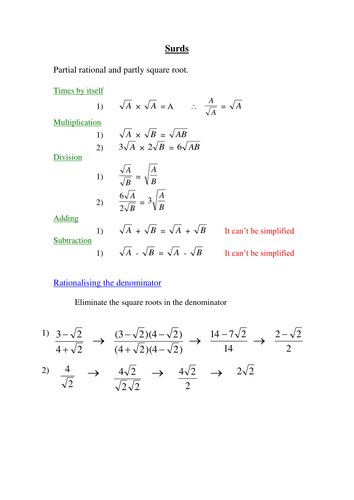 Surds Worked Examples | Teaching Resources Surds Worked Examples | Teaching Resources