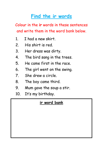 Find and colour the 'ir' words | Teaching Resources