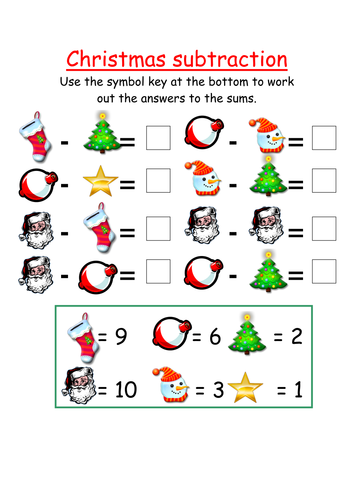 Christmas symbol subtraction activity | Teaching Resources