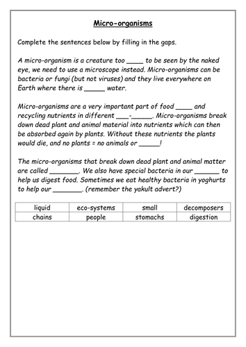 Microorganisms Worksheets Micro Organisms Learning Activities