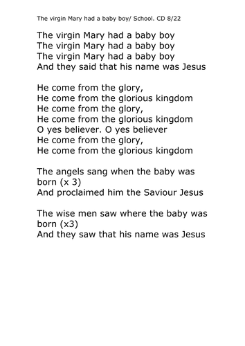 Chords. Lyrics. ' The virgin Mary had a baby boy ' by pwilloughby3 ...