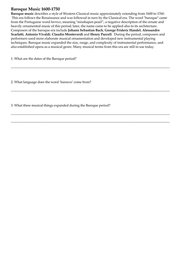 Baroque Music | Teaching Resources