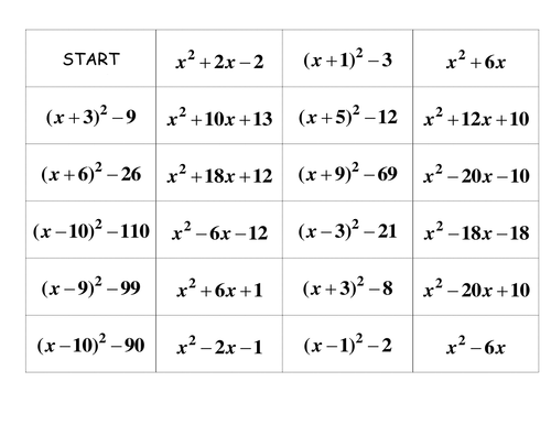 Loop Cards - Completing the Square | Teaching Resources