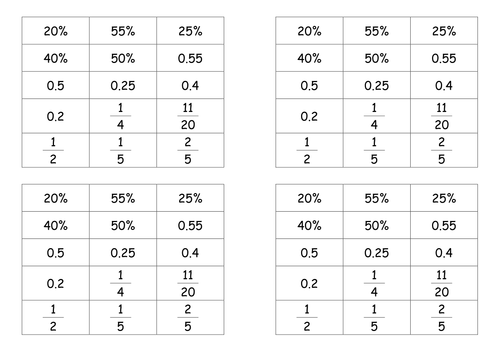 Matching Cards - Y8 Blue Percentage | Teaching Resources