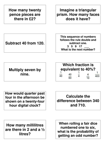 Matching Cards - KS3 SAT mathsmentaltestcards1999 | Teaching Resources Matching Cards - KS3 SAT mathsmentaltestcards1999 | Teaching Resources
