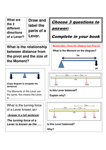 Levers and moments activity sheet. | Teaching Resources