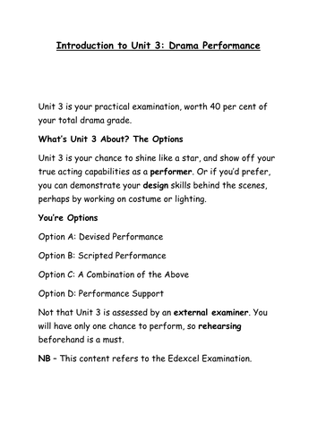 Introduction to Unit 3: Drama Performance | Teaching Resources