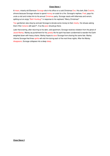 A Christmas Carol Stave 1 cloze | Teaching Resources