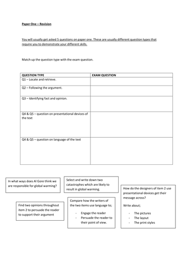 Exam Question Matchup | Teaching Resources