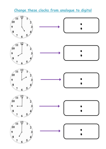 Change these clocks from analogue to digital | Teaching Resources