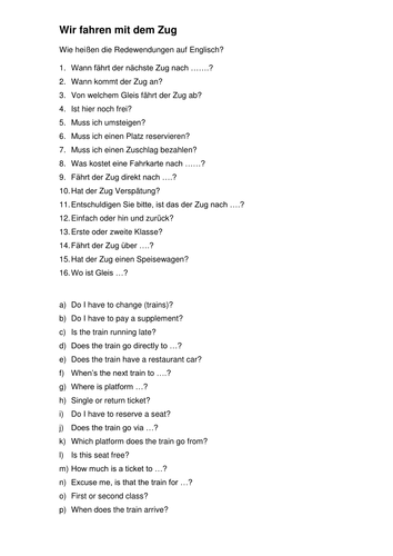 Wir fahren mit dem Zug | Teaching Resources