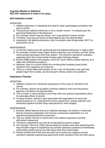 A01 Essay Information on cognitive models | Teaching Resources