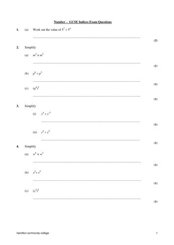 GCSE Exam Questions – Indices at Level 8 | Teaching Resources
