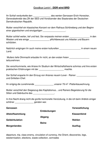 Good Bye, Lenin! DDR/BRD listening gap fill | Teaching Resources