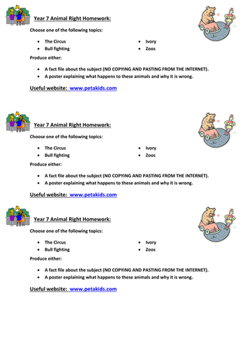 Animal Rights homework sheet | Teaching Resources