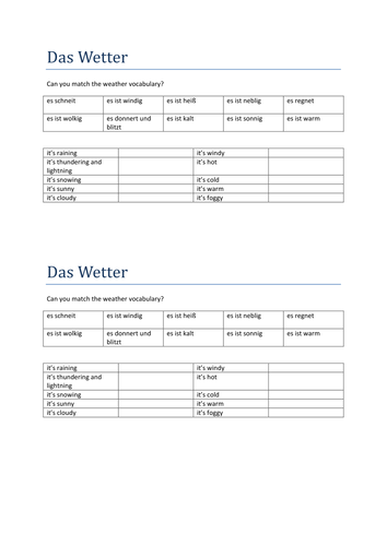 Das Wetter match up | Teaching Resources