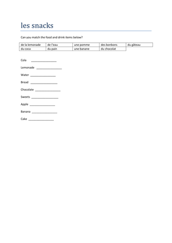 les snacks match up | Teaching Resources